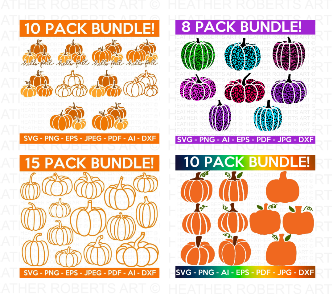 Pumpkin Mega SVG Bundle, 230+ Designs – Heather Roberts Art