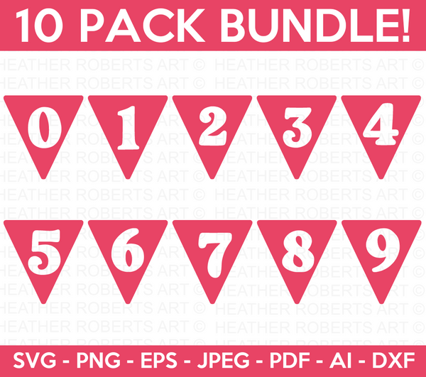 Red Number Pennants Svg Bundle – Heather Roberts Art