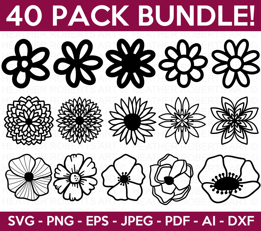 Flower SVG Bundle – Heather Roberts Art
