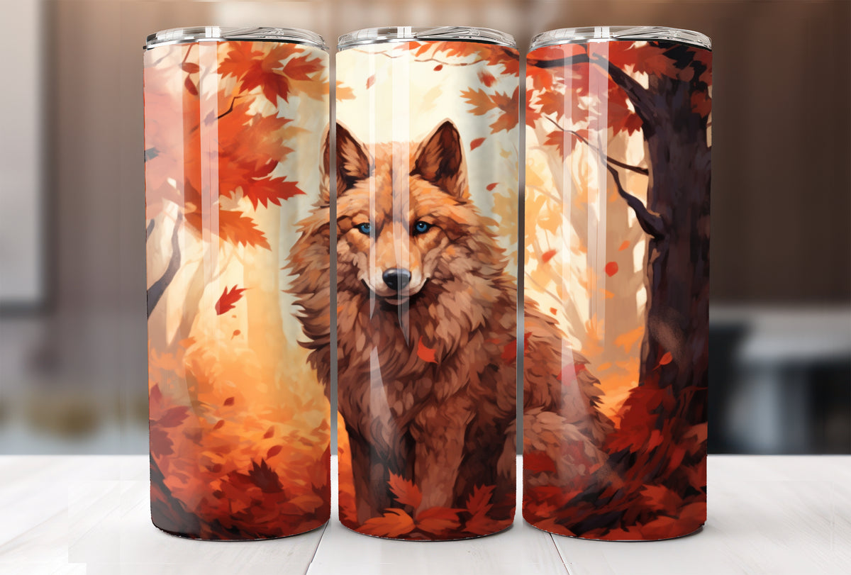 Fall Wolf 20 Oz Tumbler Sublimation Wrap Design – Heather Roberts Art